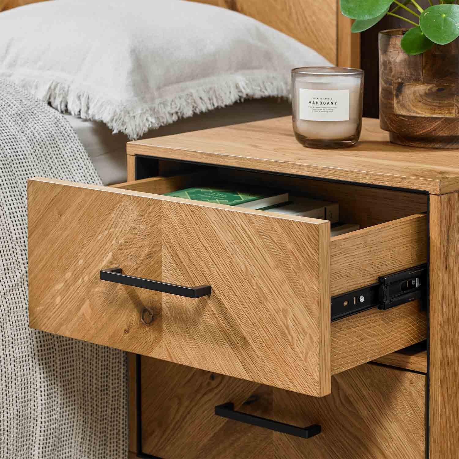 Riley Rustic Oak 2 Drawer Bedside Chest - TR Hayes