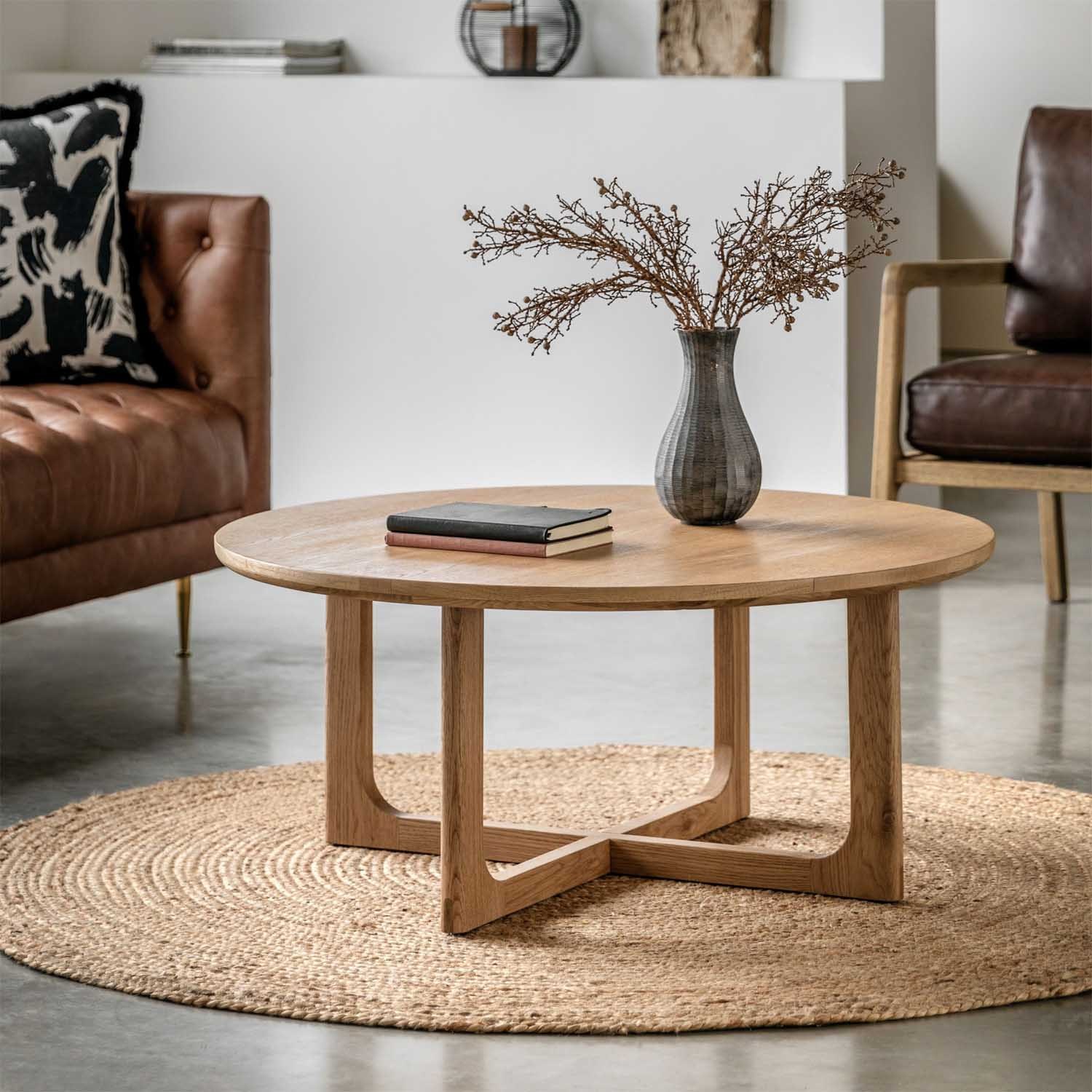 Cadoc Natural Oak Round Coffee Table - TR Hayes