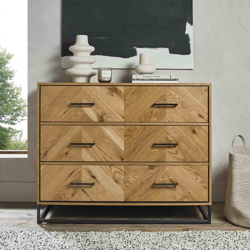 Riley Rustic Oak 3 Drawer Chest - TR Hayes